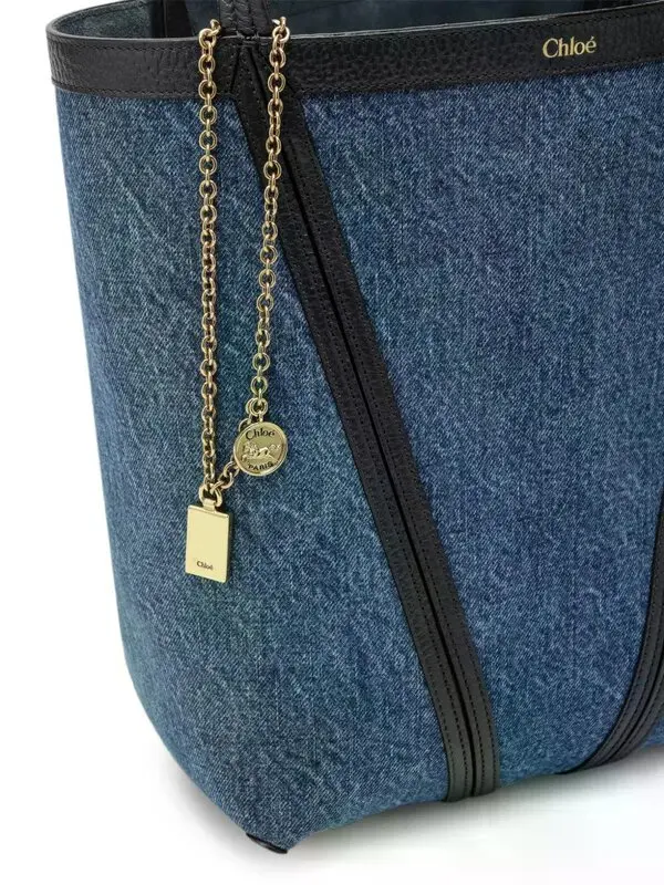 Chloé Spin Leather-trim Denim Tote