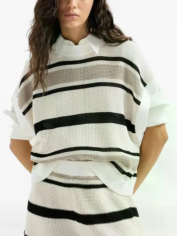 Brunello Cucinelli Striped Cotton Net Knit T-shirt