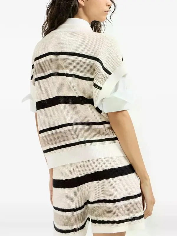 Brunello Cucinelli Striped Cotton Net Knit T-shirt