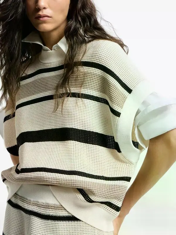Brunello Cucinelli Striped Cotton Net Knit T-shirt