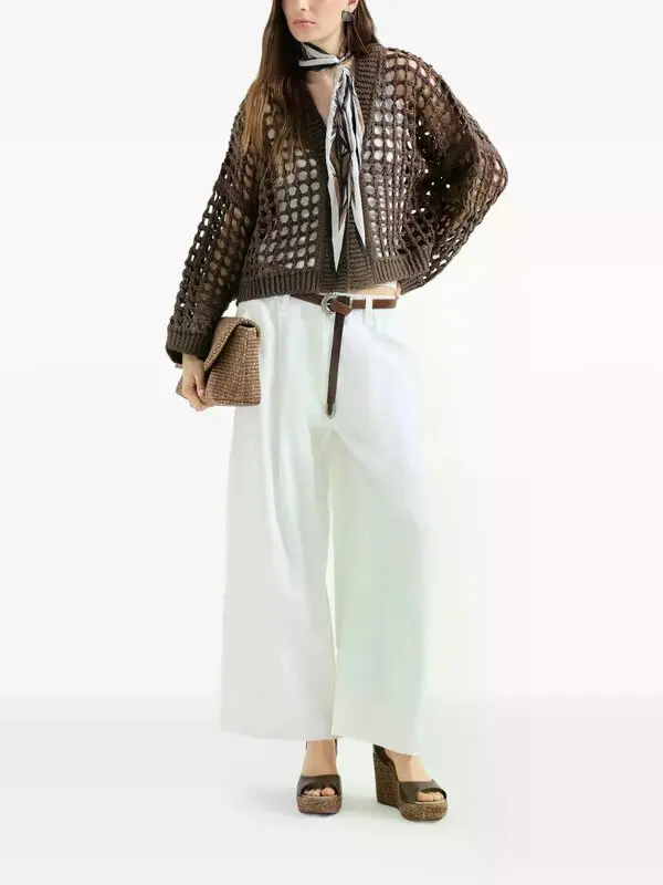 Brunello Cucinelli Jute And Cotton Net Cardigan - Brown