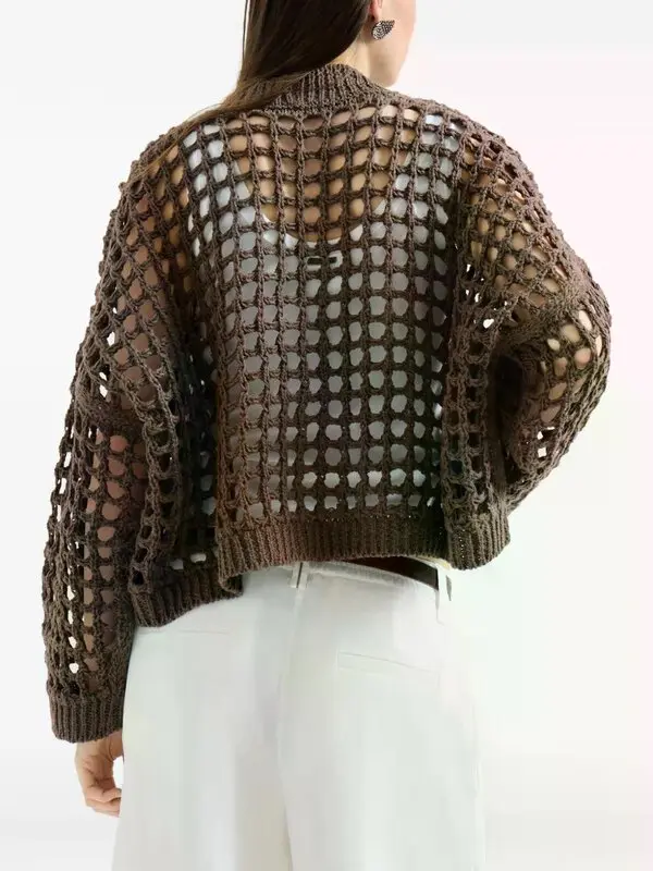 Brunello Cucinelli Jute And Cotton Net Cardigan - Brown