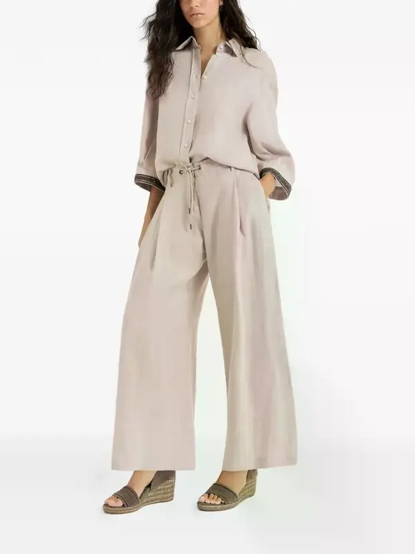 Brunello Cucinelli Linen Trousers With Drawstring And Monili - Neutrals