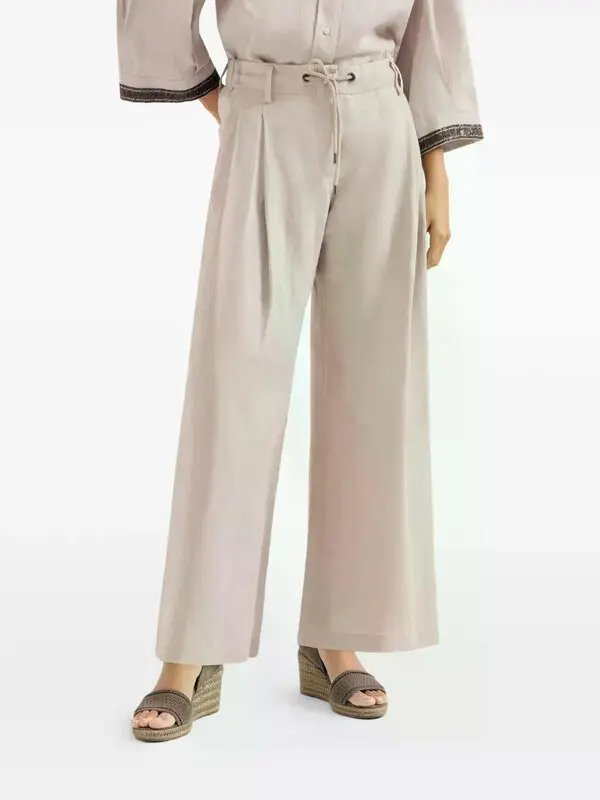 Brunello Cucinelli Linen Trousers With Drawstring And Monili - Neutrals