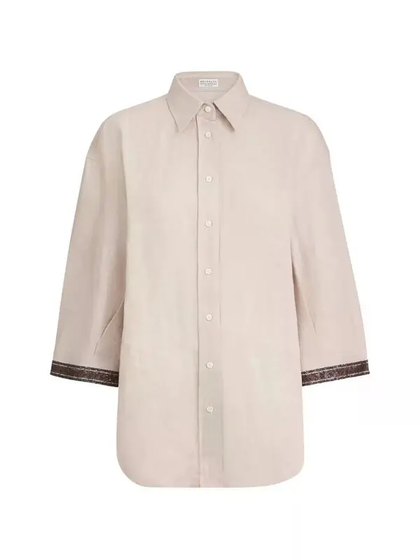 Brunello Cucinelli Linen Shirt With Cuffed Sleeves - Neutrals