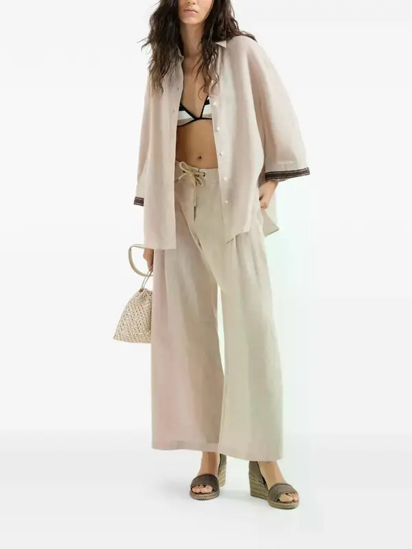 Brunello Cucinelli Linen Shirt With Cuffed Sleeves - Neutrals