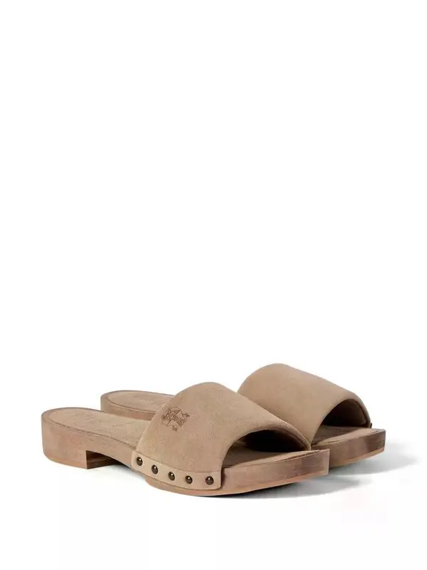 Brunello Cucinelli Suede Studded Slides
