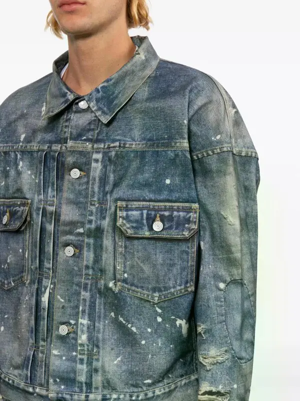 Junya Watanabe Paint-splatter Distressed Denim Jacket