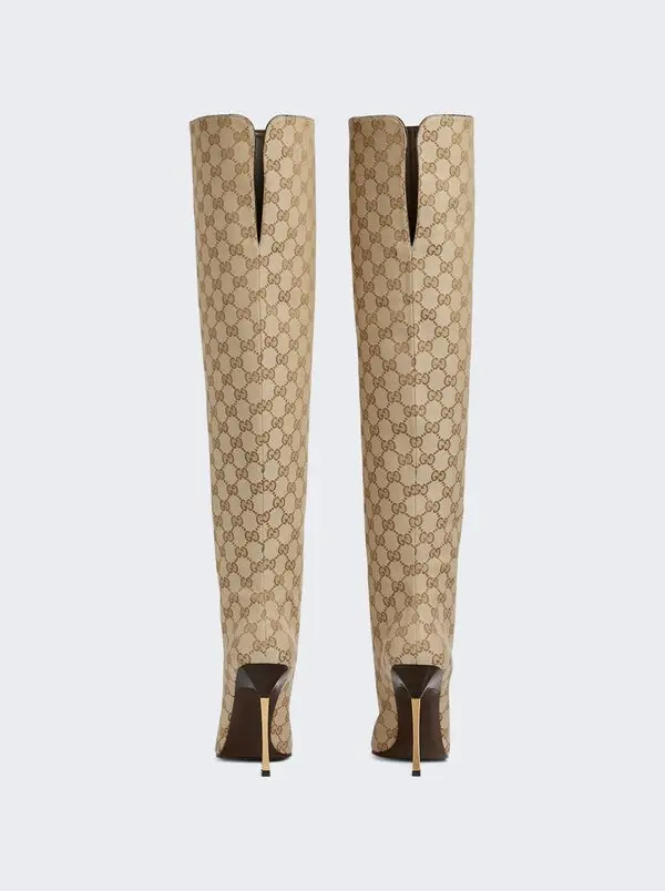 Gucci Bombshell Vintage Gg Canvas Boots - Sand