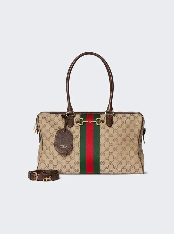 Gucci Large Boston Bag In Gg Canvas - Sand