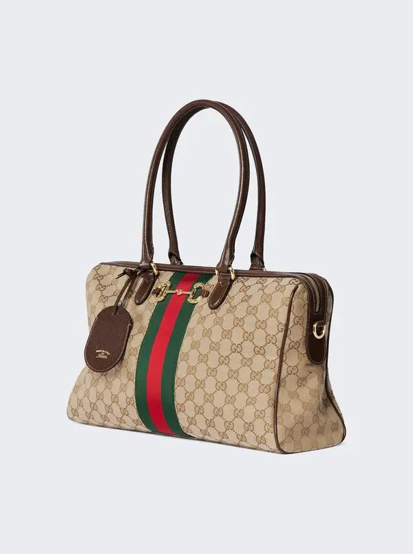 Gucci Large Boston Bag In Gg Canvas