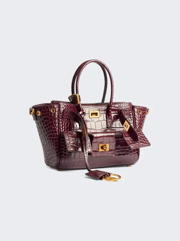 Balenciaga Bel Air Croc-embossed Leather Bag - Red