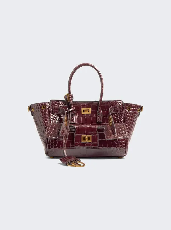 Balenciaga Bel Air Croc-embossed Leather Bag - Red