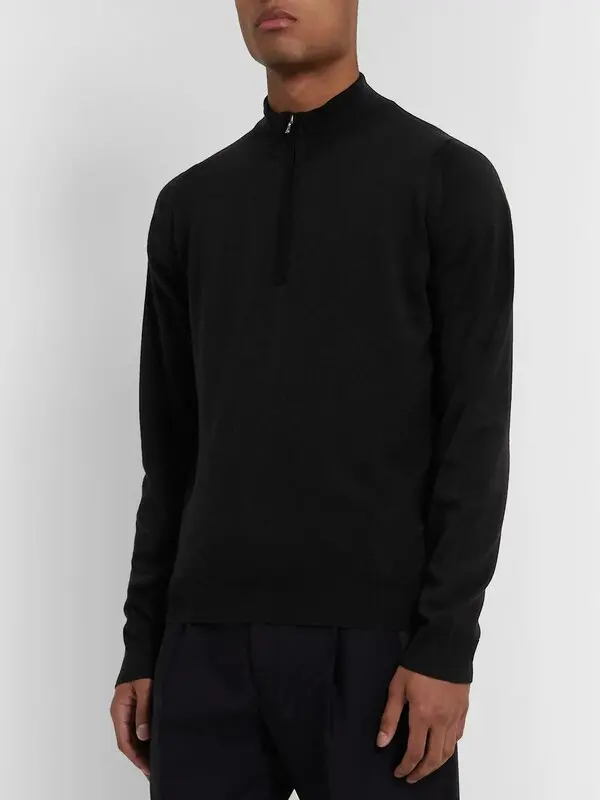 John Smedley Tapton Slim-fit Merino Wool Half-zip Sweater - Black