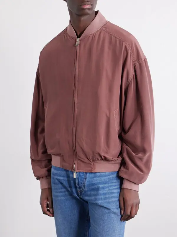 Versace Ribbed Knit-trimmed Silk-poplin Blouson Jacket - Purple