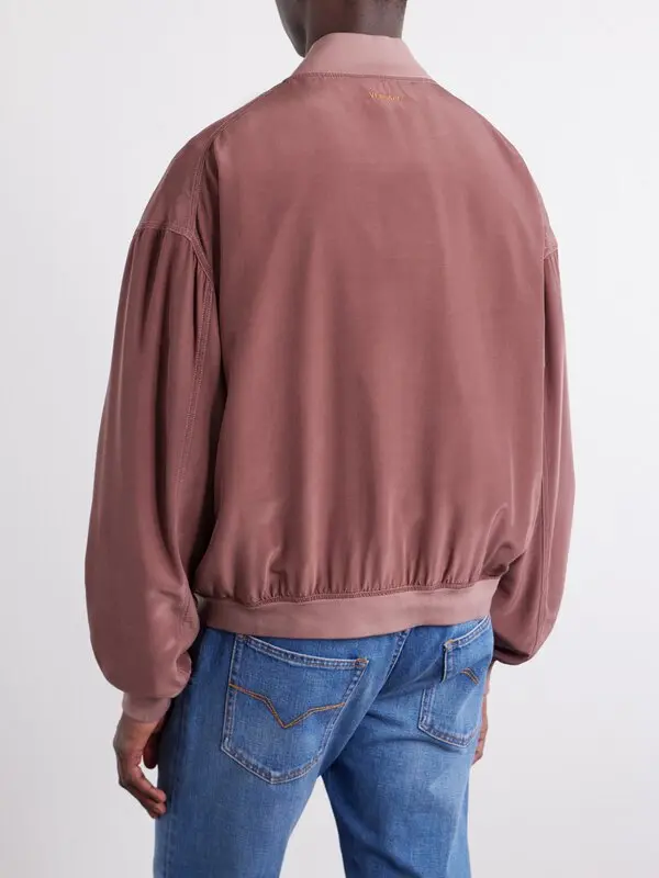 Versace Ribbed Knit-trimmed Silk-poplin Blouson Jacket - Purple