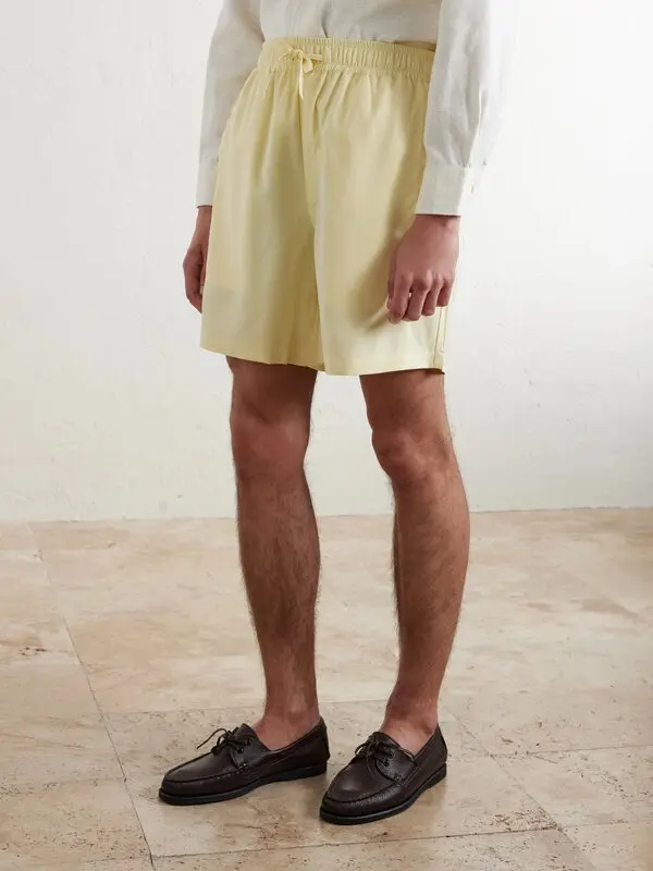 SAMAN AMEL Straight-leg Silk Shorts - Yellow