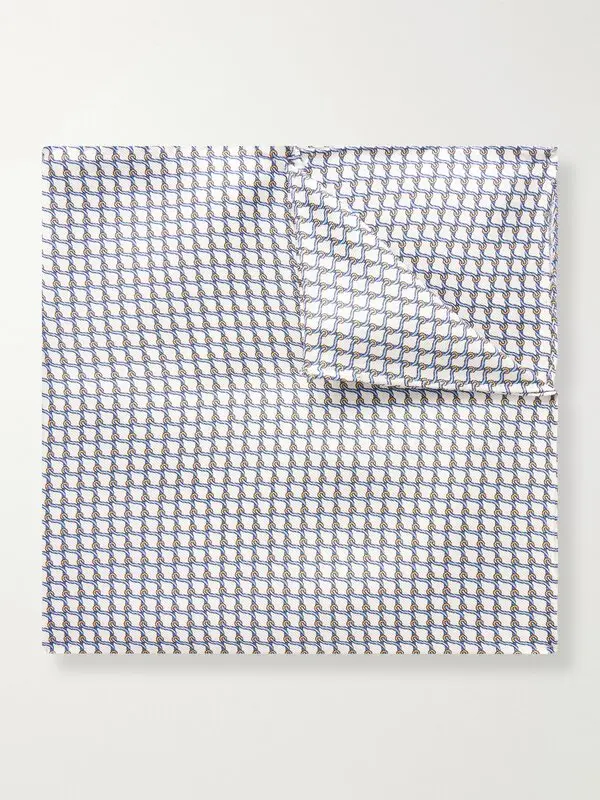 DE PETRILLO Printed Silk-twill Pocket Square - Blue