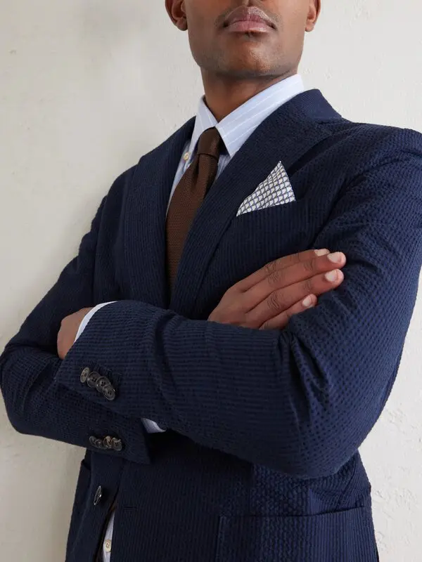 DE PETRILLO Printed Silk-twill Pocket Square - Blue
