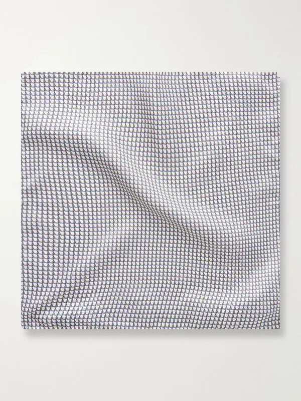 DE PETRILLO Printed Silk-twill Pocket Square - Blue