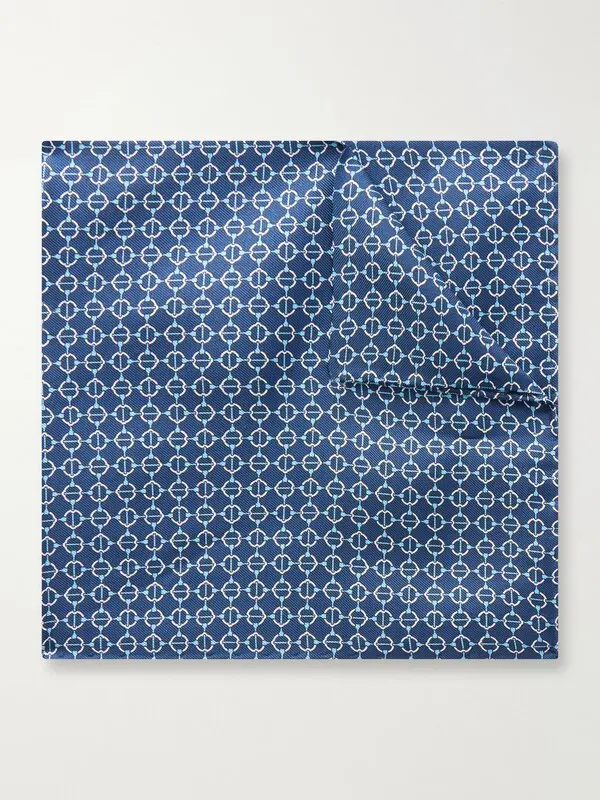 DE PETRILLO Printed Silk-twill Pocket Square - Blue