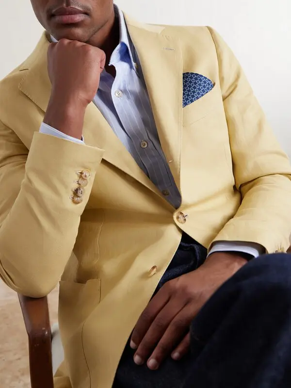 DE PETRILLO Printed Silk-twill Pocket Square - Blue