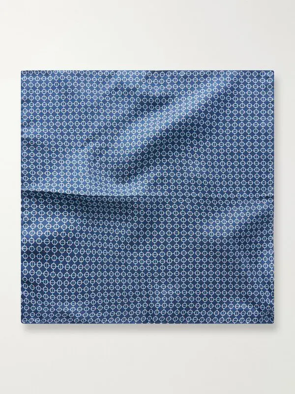 DE PETRILLO Printed Silk-twill Pocket Square - Blue