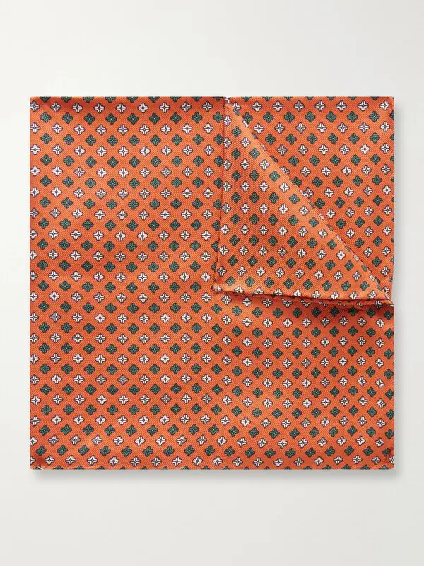 DE PETRILLO Printed Silk-twill Pocket Square - Orange