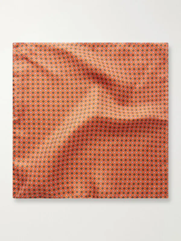 DE PETRILLO Printed Silk-twill Pocket Square - Orange