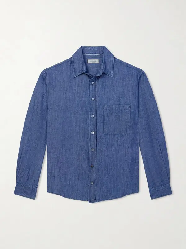 Canali Button-down Collar Cotton And Linen-blend Shirt - Blue