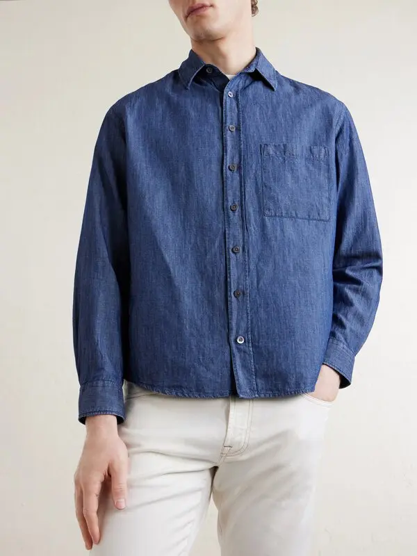 Canali Button-down Collar Cotton And Linen-blend Shirt - Blue