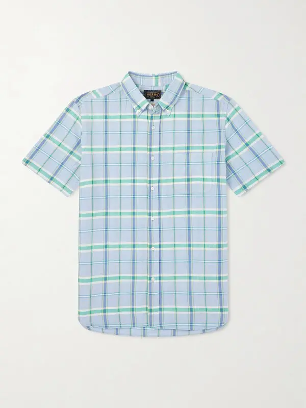 BEAMS Madras Button-down Collar Checked Cotton Shirt - Blue