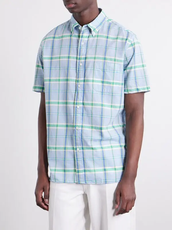 BEAMS Madras Button-down Collar Checked Cotton Shirt - Blue