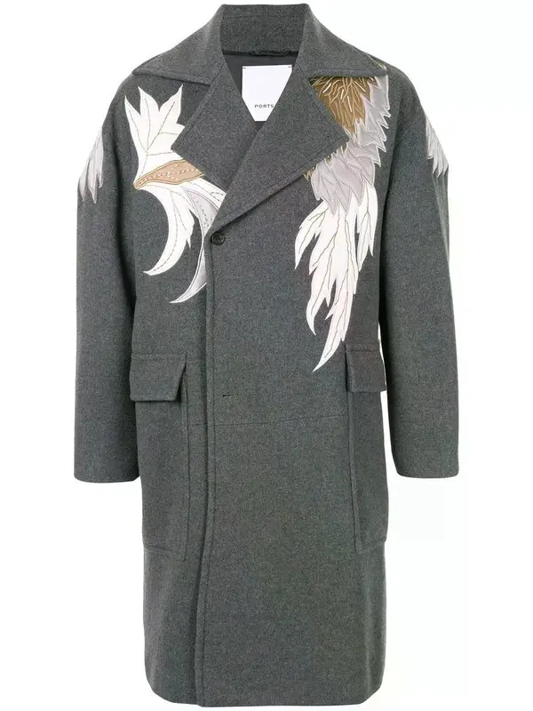 PORTS V Appliqué Oversized Coat - Grey