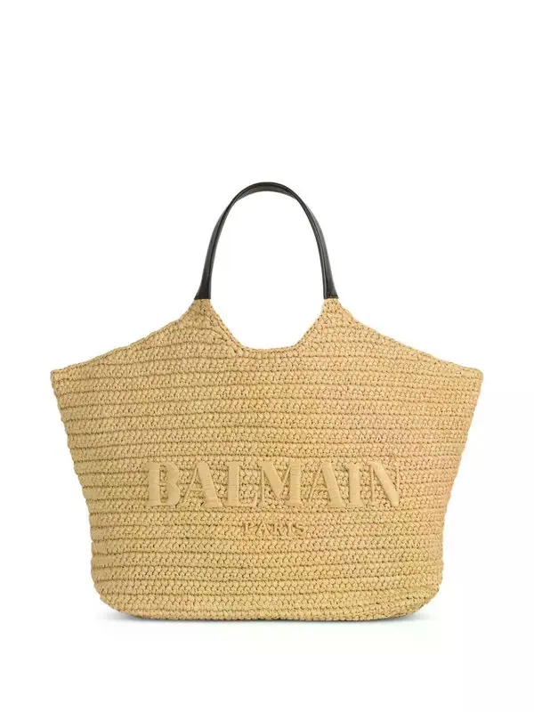 Balmain Crochet Raffia-effect Tote Bag - Neutrals