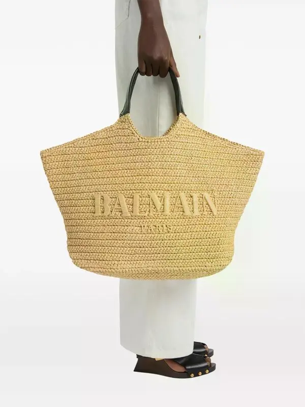 Balmain Crochet Raffia-effect Tote Bag - Neutrals