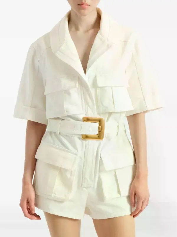 Balmain Belted Denim Playsuit