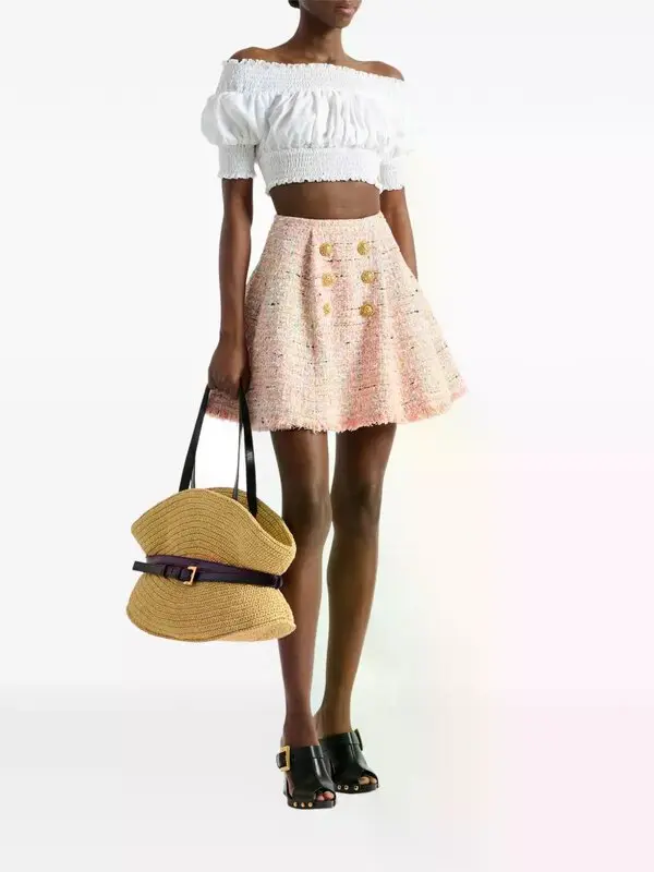 Balmain Flared Tweed Skirt - Pink