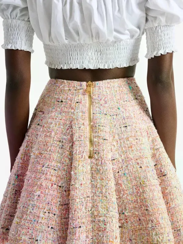 Balmain Flared Tweed Skirt - Pink