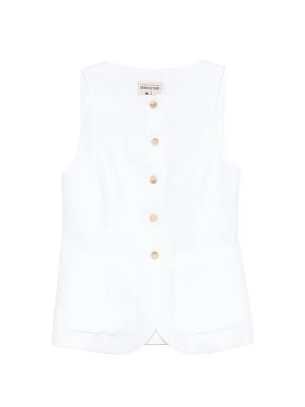 SEMICOUTURE Glenna Linen Vest - White