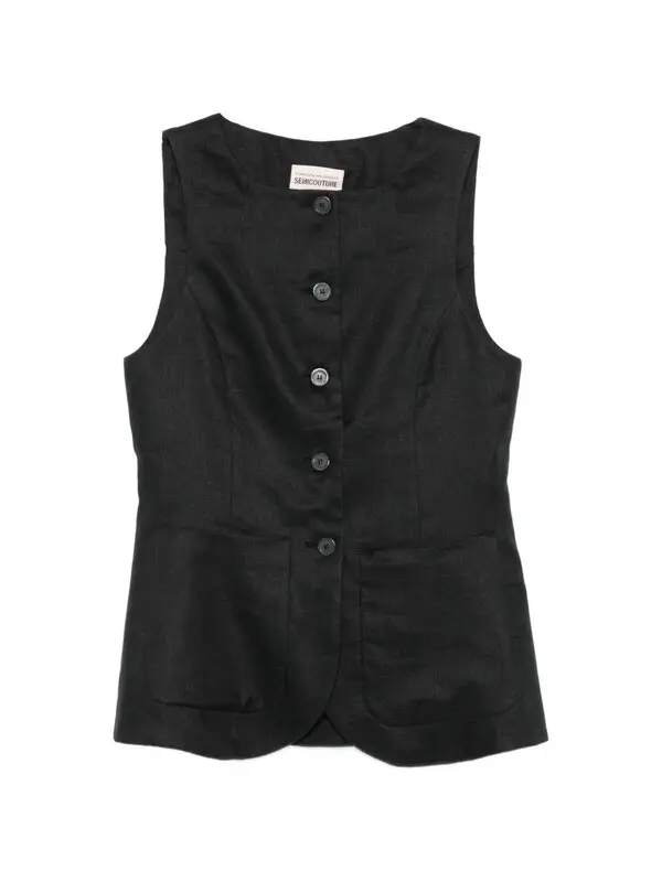 SEMICOUTURE Glenna Linen Vest - Black
