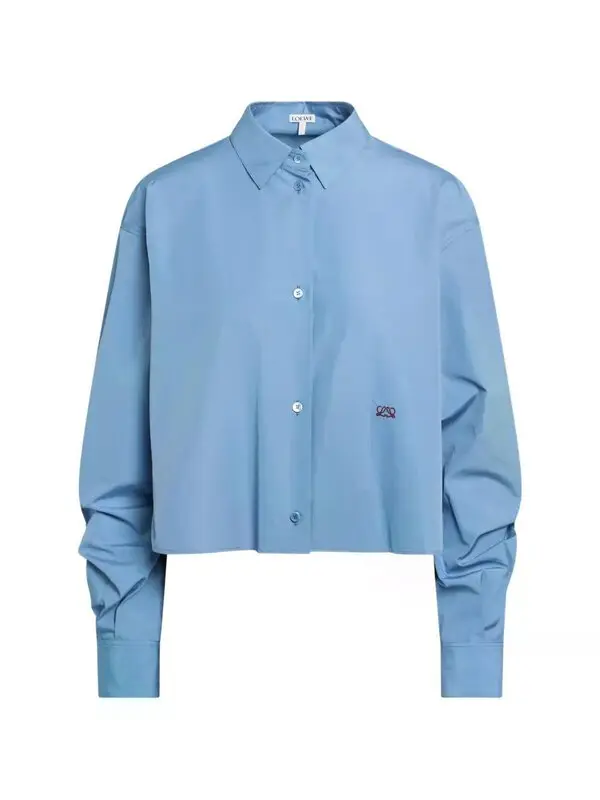 Loewe Anagram-embroidered Cropped Shirt - Blue