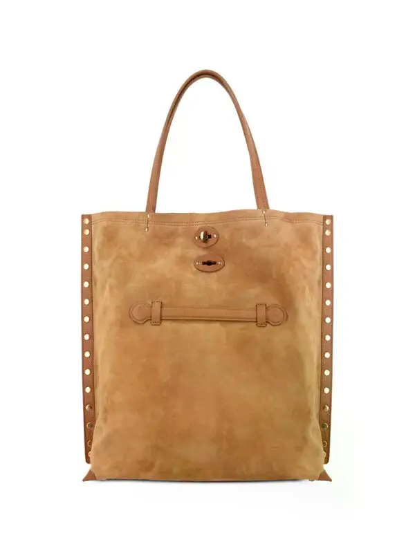 ZANELLATO Stud-embellished Suede Tote - Neutrals