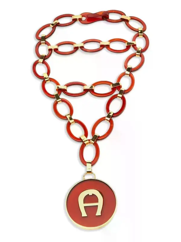 AIGNER Chain-link Medallion Necklace - Red