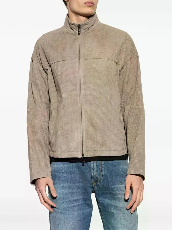 Emporio Armani Perforated Suede Jacket - Neutrals
