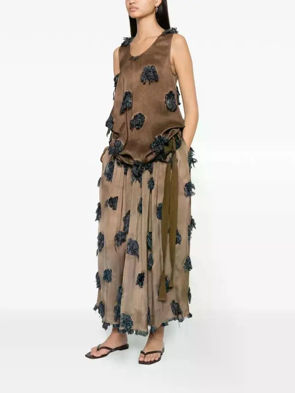 UMA WANG Gillian Fringed Appliqué Skirt - Neutrals