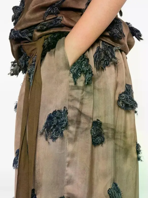 UMA WANG Gillian Fringed Appliqué Skirt - Neutrals