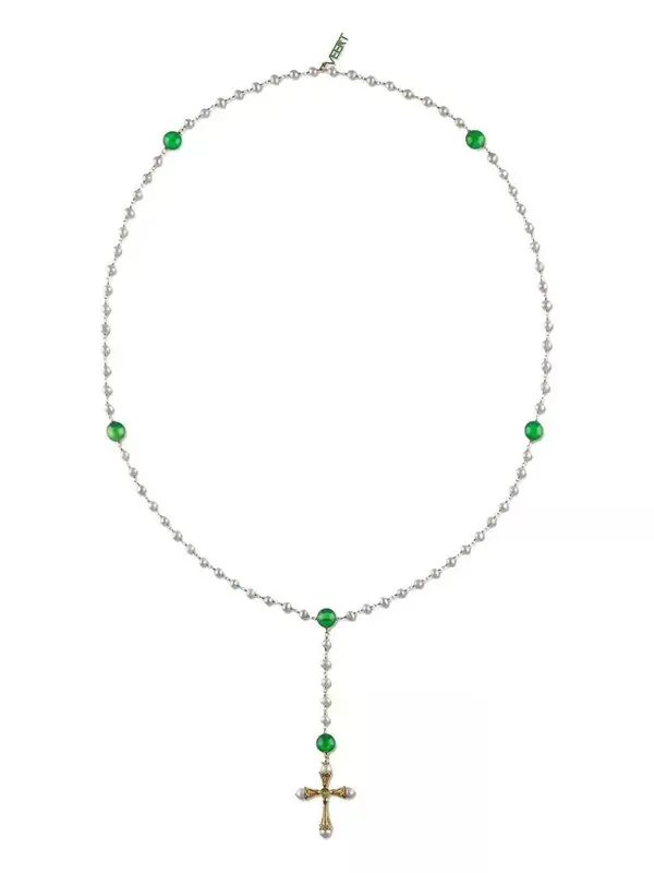 VEERT 18k Yellow Gold, Freshwater Pearl, Green Onyx And Peridot Necklace - Silver
