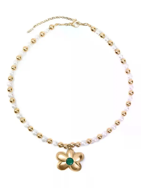 VEERT 18k Yellow Flower Pearl Bead Necklace - Gold