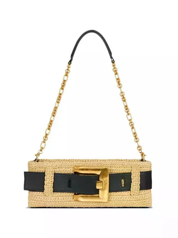 Balmain Anthem Clutch Bag In Smooth Leather And Crochet - Neutrals